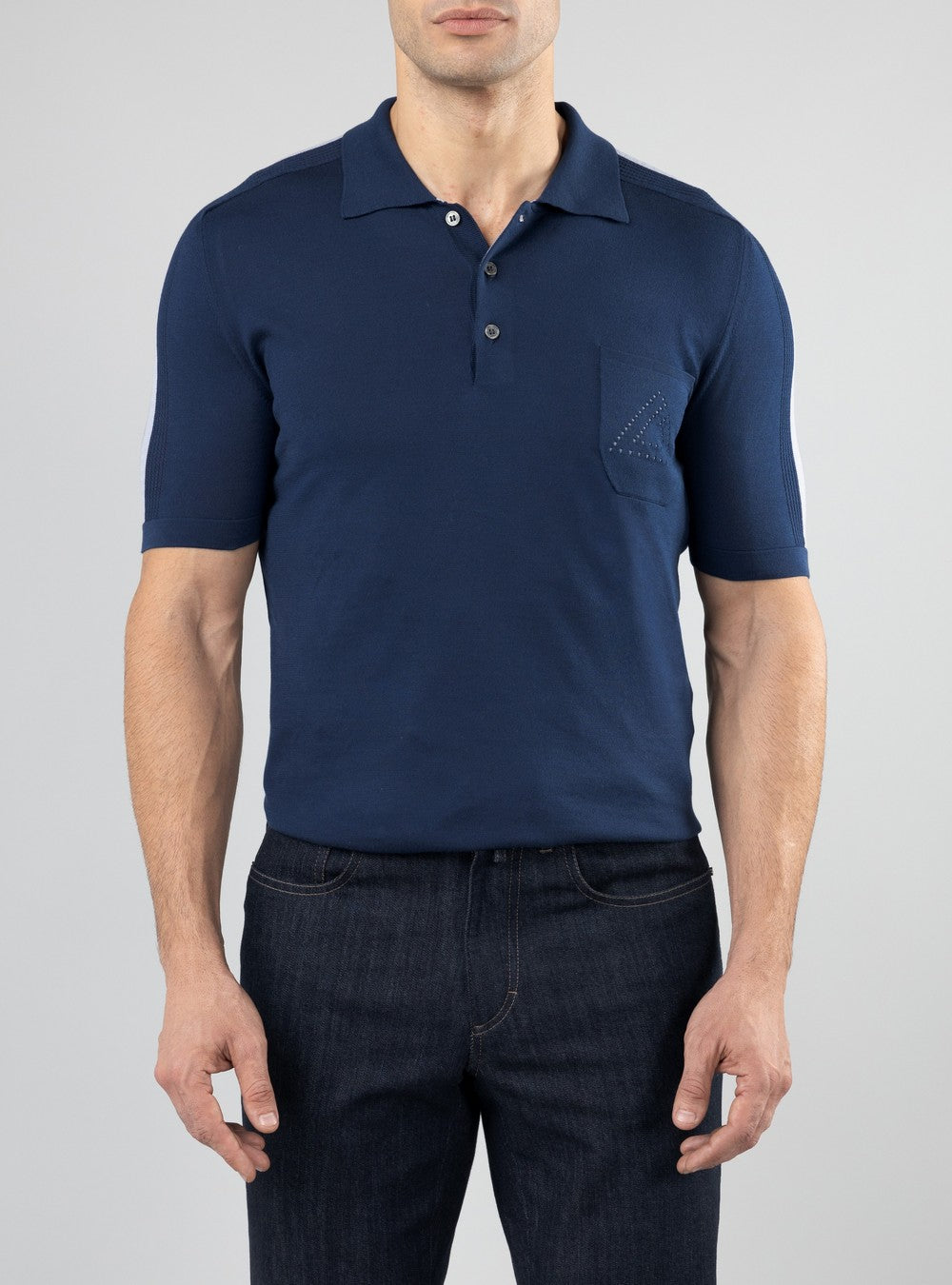 Orion polo in Sea Island Cotton and Silk, Midnight Blue | Aloisio